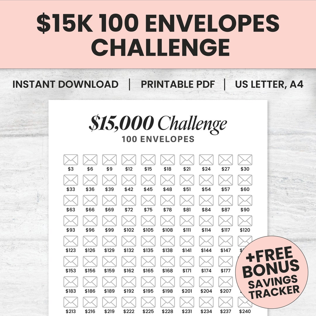 15K 100 Envelope Challenge Printable Money Savings Challenge - Etsy