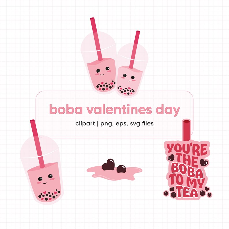 Boba Valentines Day Clipart Bundle, Png, Svg, Eps, Digital Download ...
