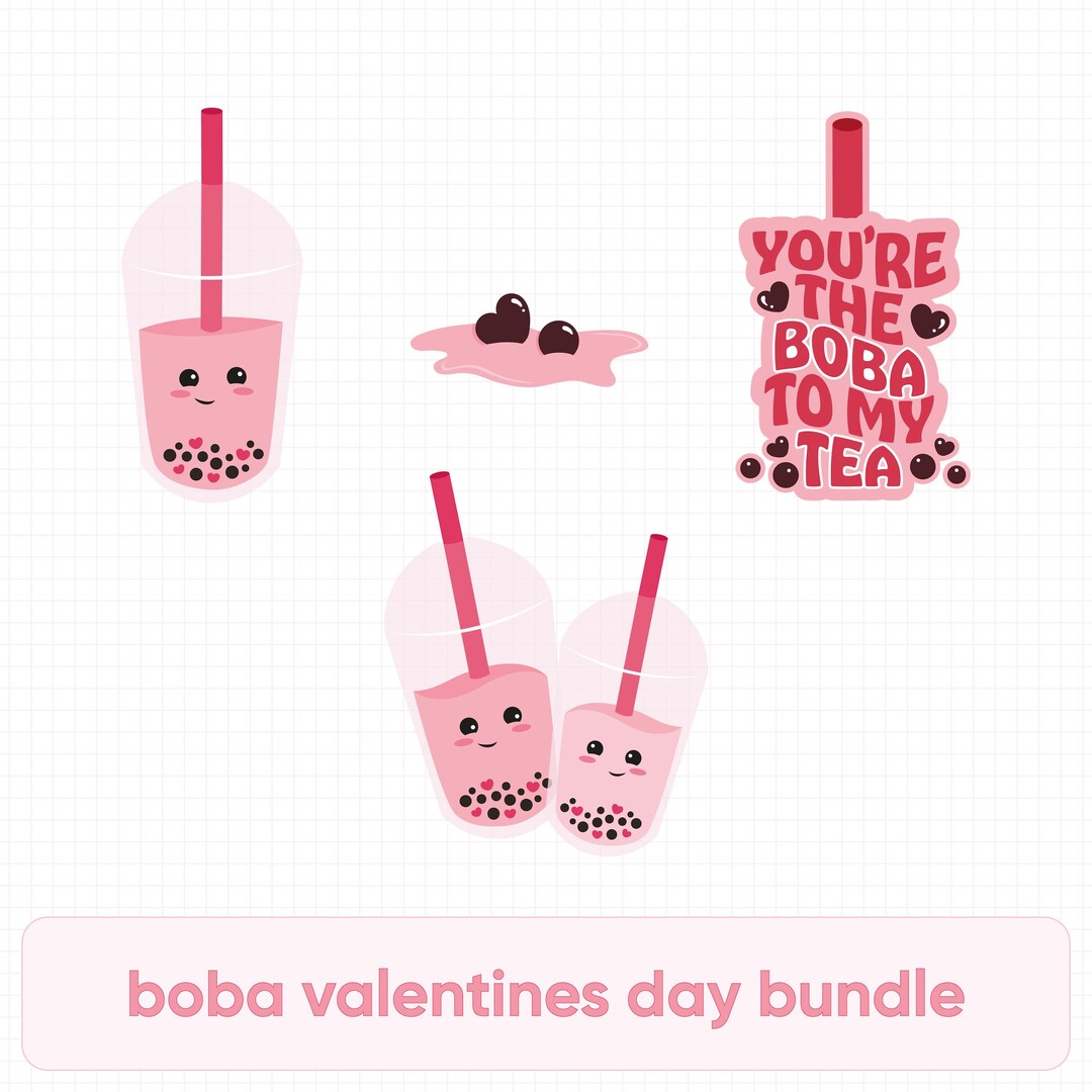 Boba Valentines Day Clipart Bundle, Png, Svg, Eps, Digital Download ...