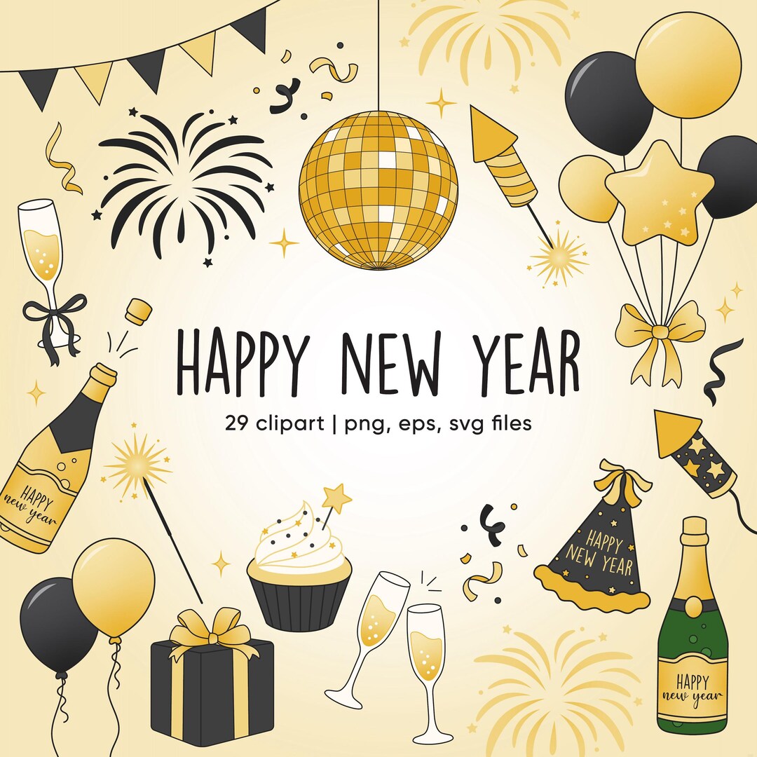 New Year Clipart Bundle, Champagne Glasses, SVG, PNG, EPS, Goodnotes ...