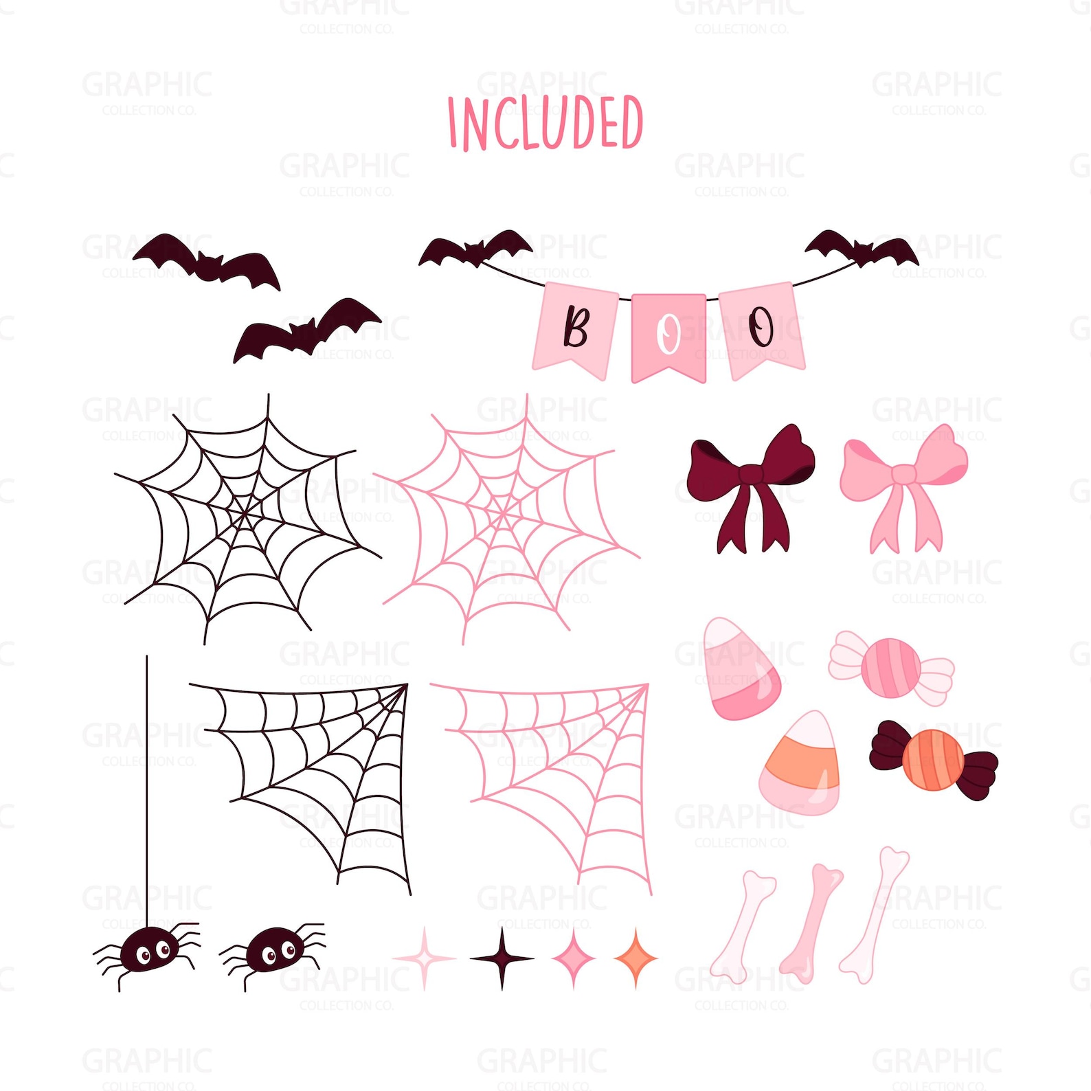 Pink Halloween Clipart Bundle, PNG, SVG, EPS, Vector Art, Girly, Cute ...
