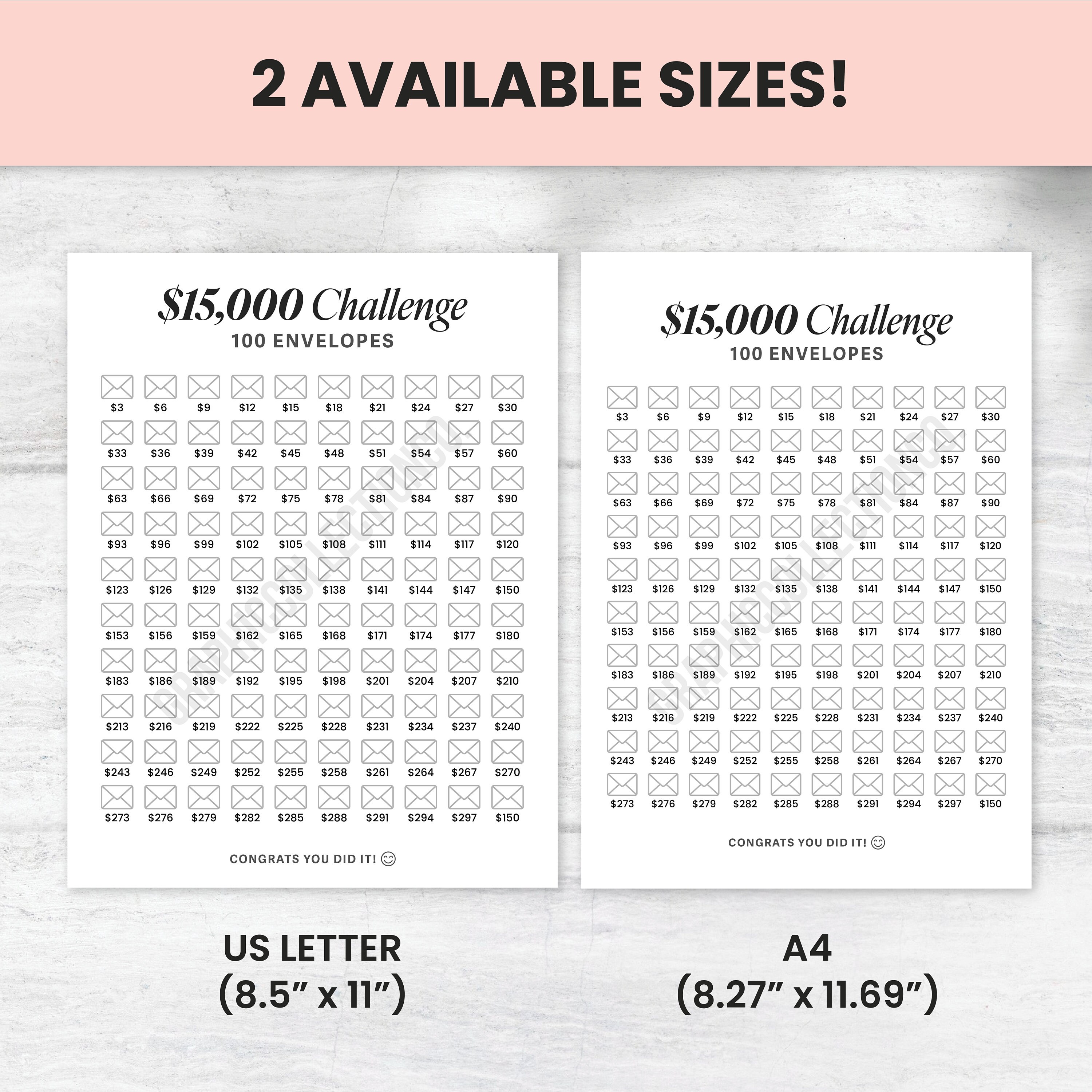 15K 100 Envelope Challenge Printable Money Savings Challenge - Etsy