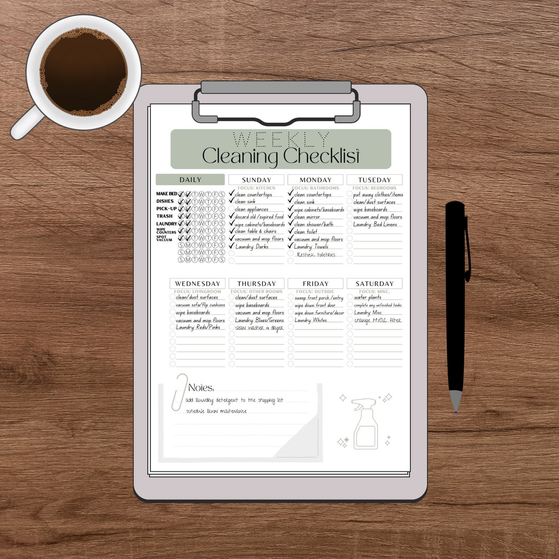 Printable Weekly Cleaning Checklist | Weekly Cleaning Schedule ...
