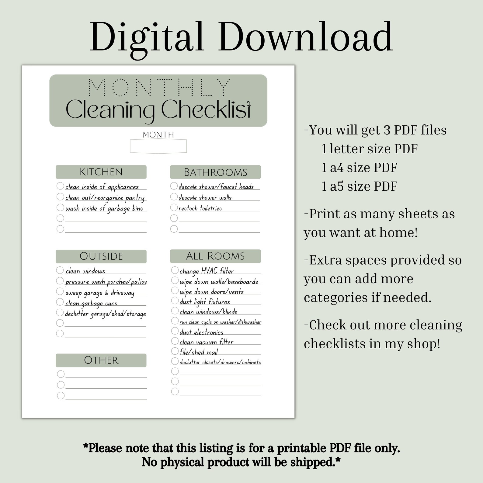 Printable Monthly Cleaning Checklist | Monthly Cleaning Schedule ...