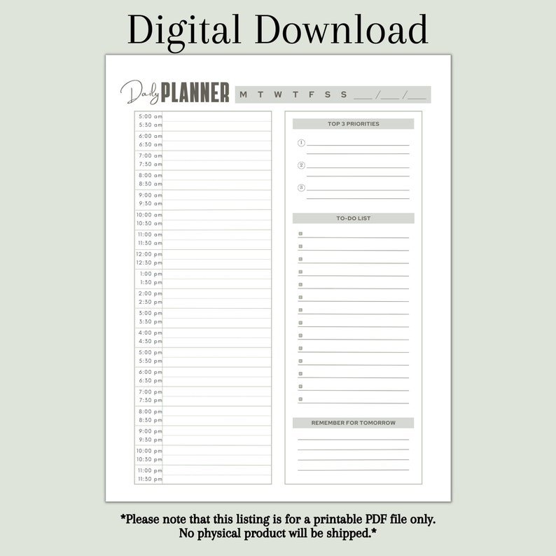 ADHD Daily Planner Printable Planner Work From Home Planner Daily ...