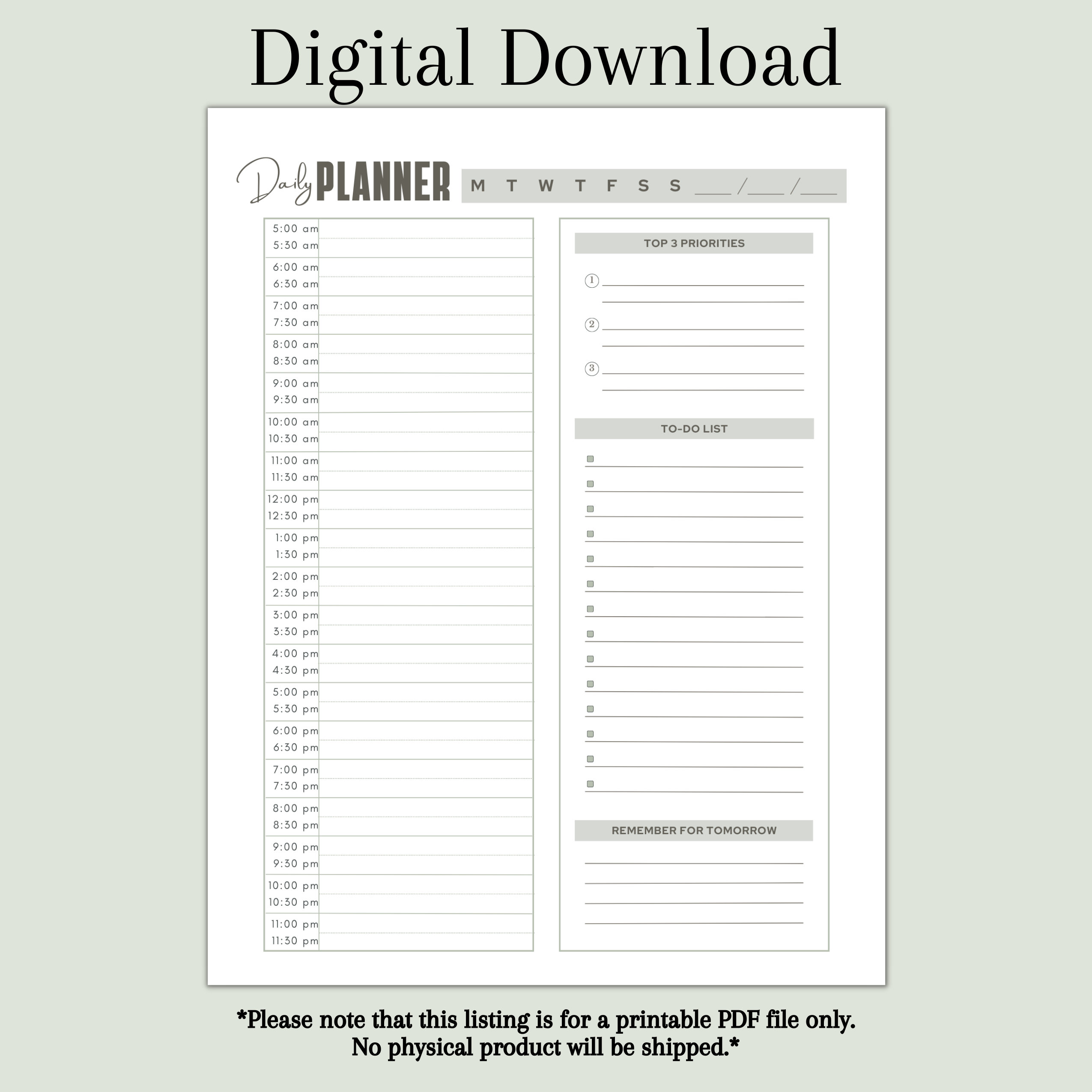 ADHD Daily Planner Printable Planner Work From Home Planner Daily ...