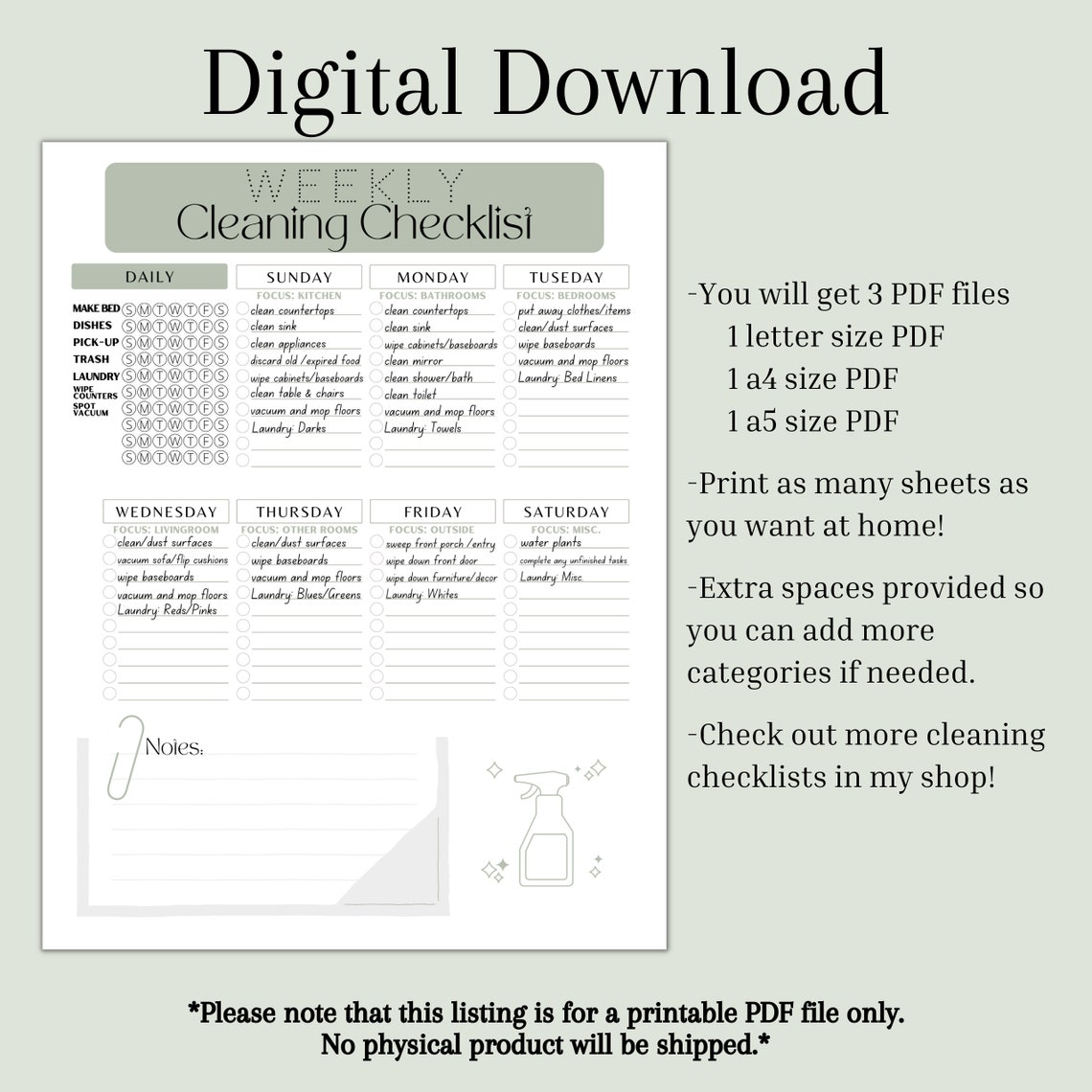 Printable Weekly Cleaning Checklist | Weekly Cleaning Schedule ...