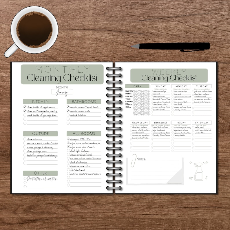 Printable Cleaning Checklist Bundle | Monthly & Weekly Cleaning ...