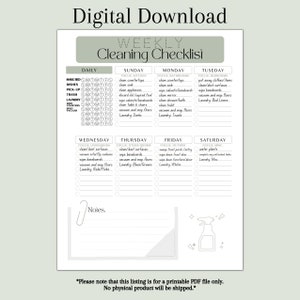 Printable Weekly Cleaning Checklist | Weekly Cleaning Schedule ...