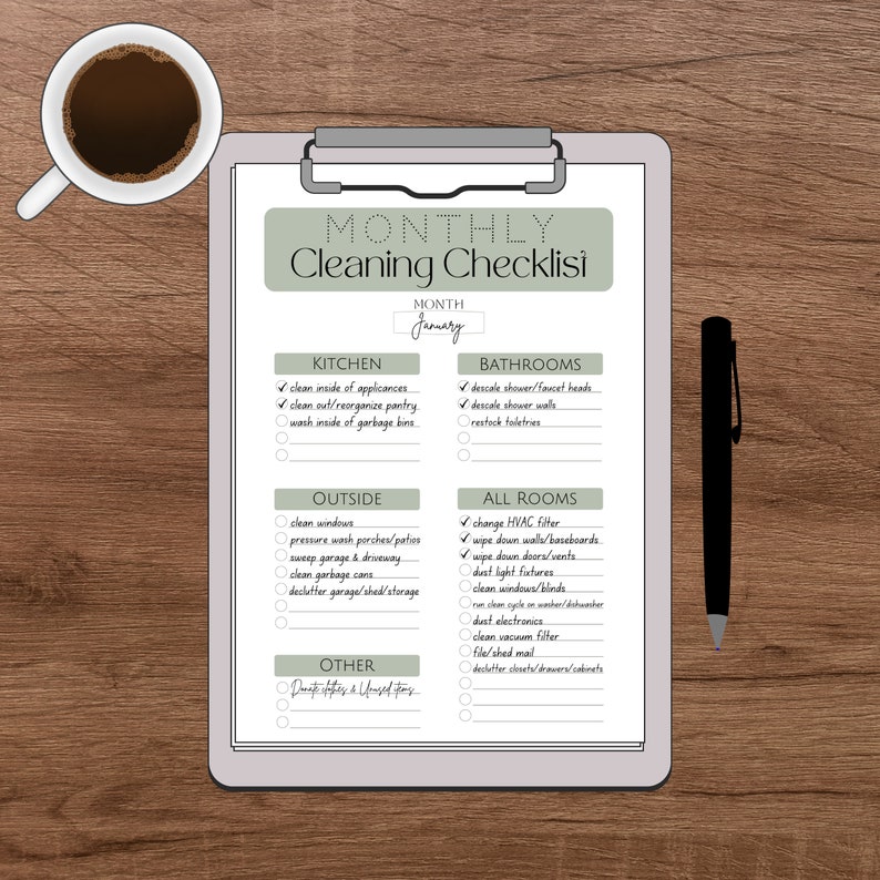 Printable Monthly Cleaning Checklist | Monthly Cleaning Schedule ...