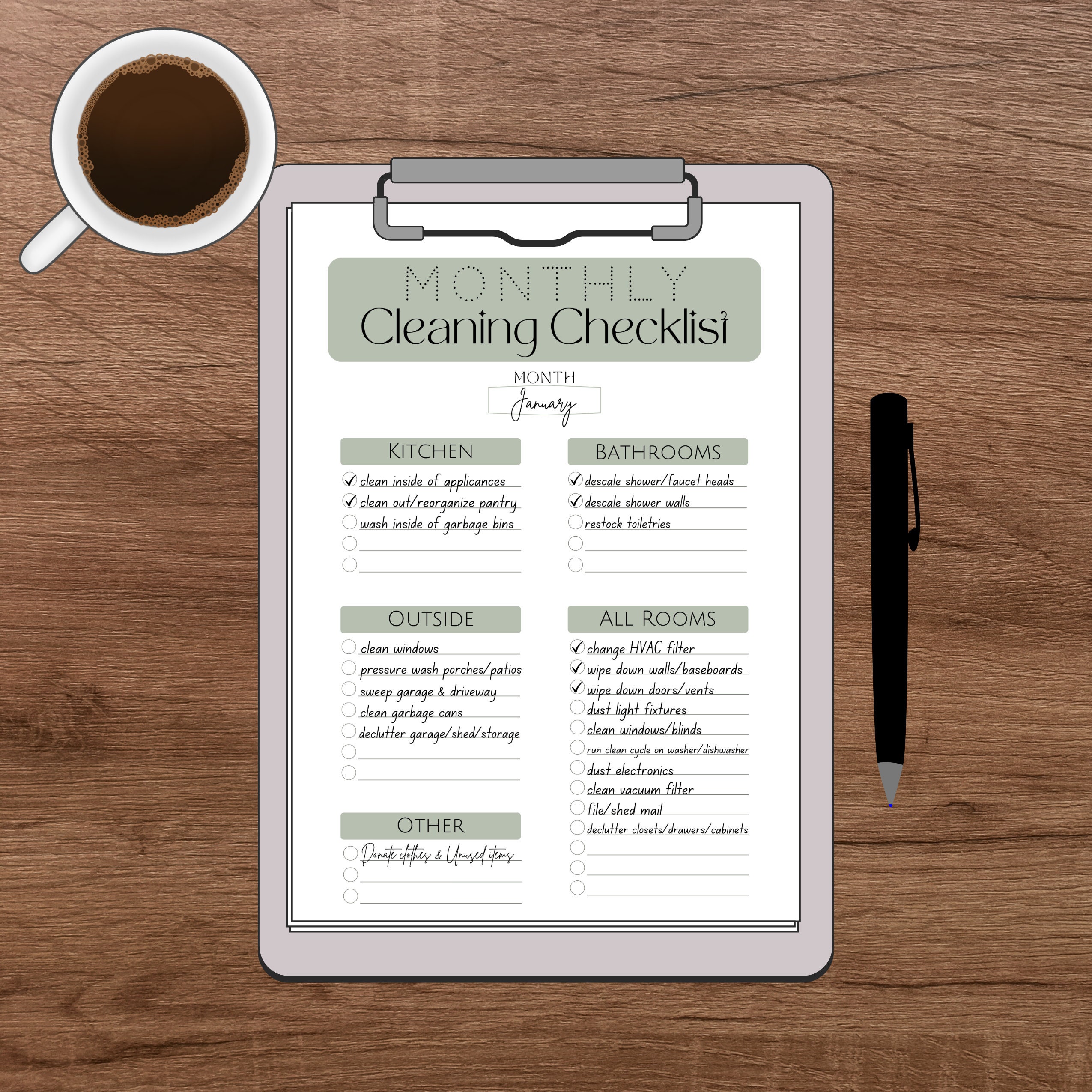 Printable Monthly Cleaning Checklist | Monthly Cleaning Schedule ...