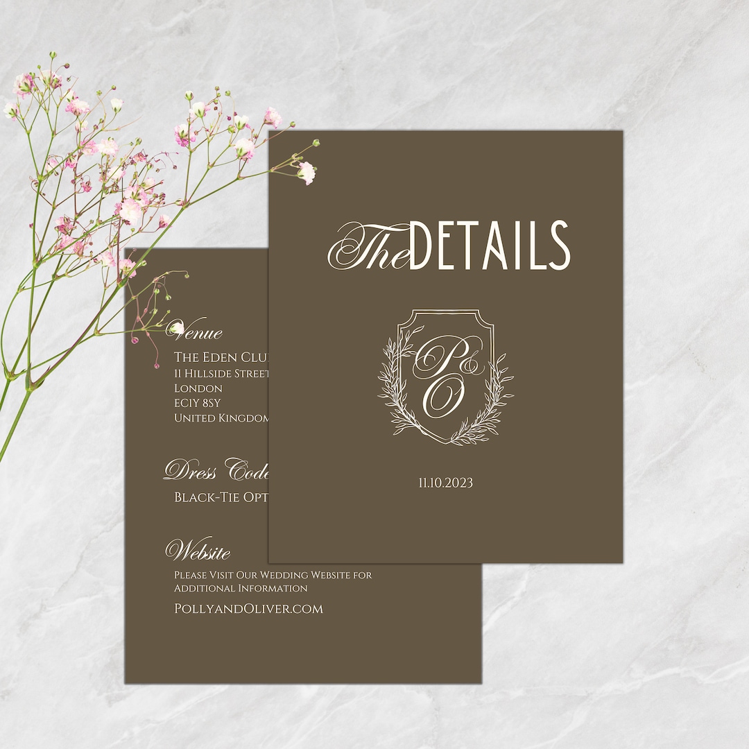 Elegant Wedding Invitation Details Custom Wedding Details Card Elegant ...