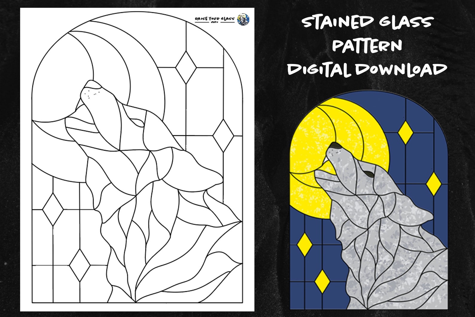 Howling Wolf Stained Glass Pattern digital Download - Etsy