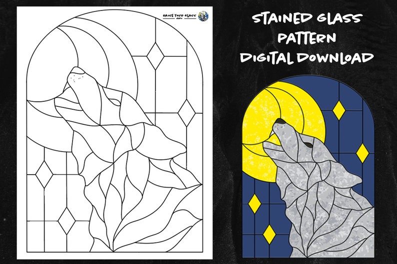Howling Wolf Stained Glass Pattern Digital Download Etsy