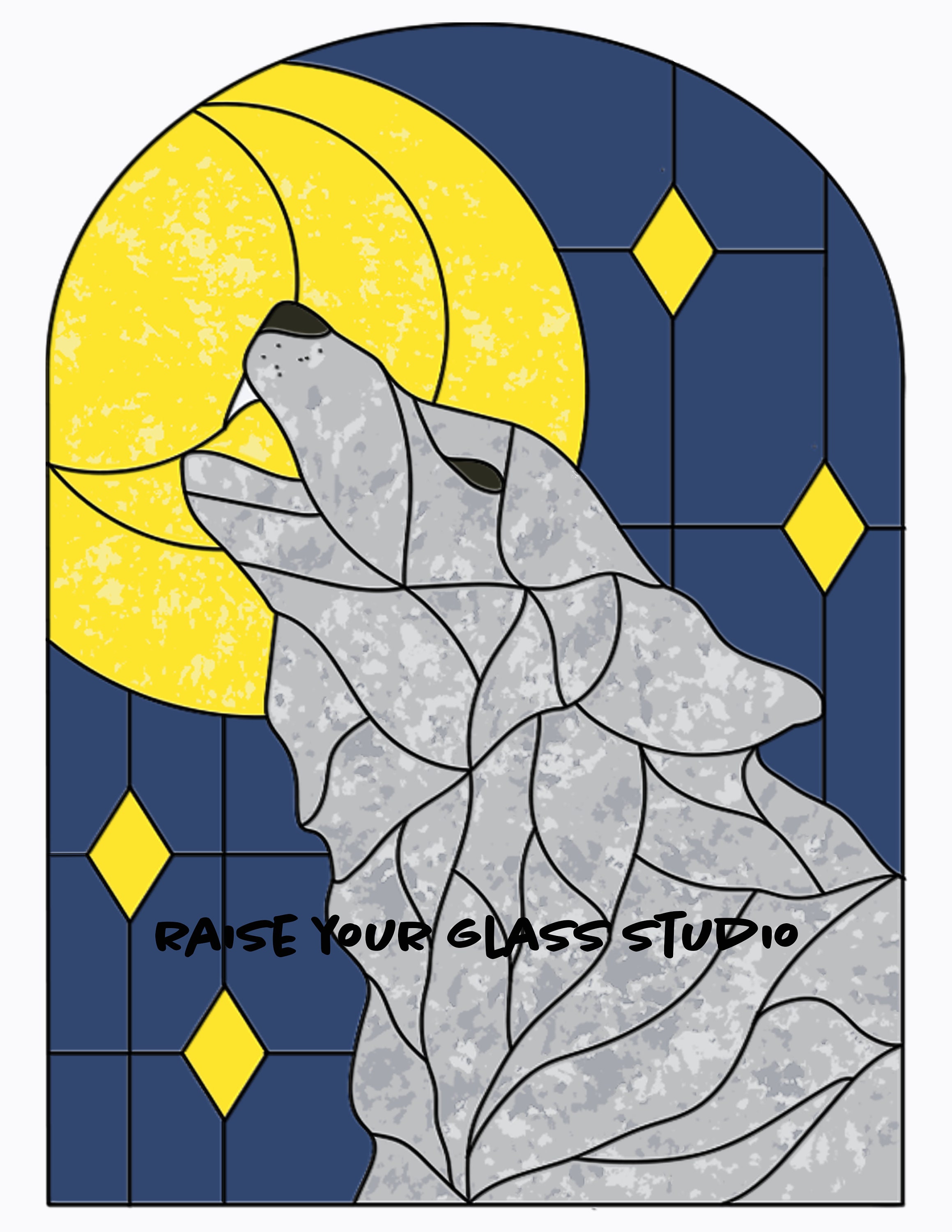 Howling Wolf Stained Glass Pattern Digital Download Etsy