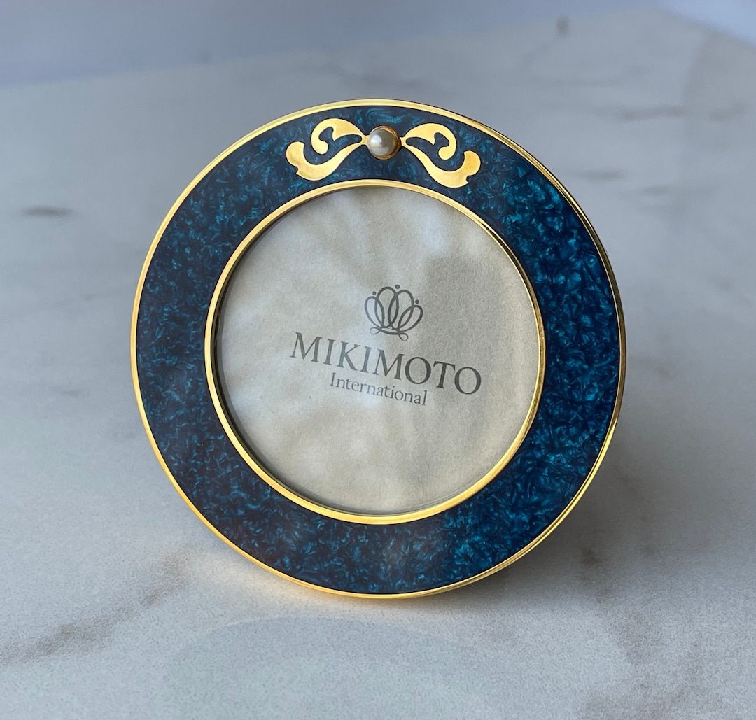 Vintage MIKIMOTO International Round Enamel Picture Frame With Pearl ...