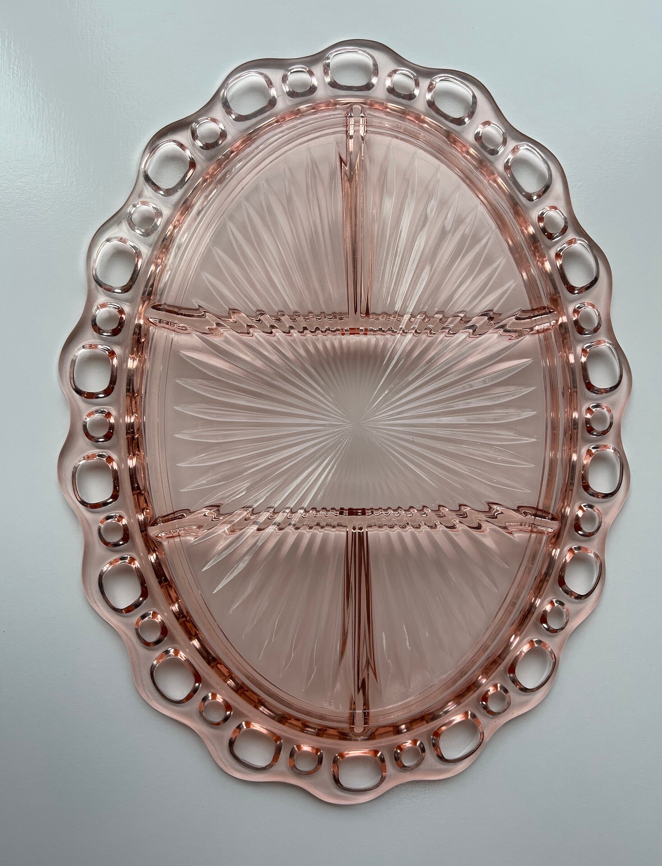 Vintage Pink Depression, Old Colony, Lace Edge, Glass Serving Plate ...