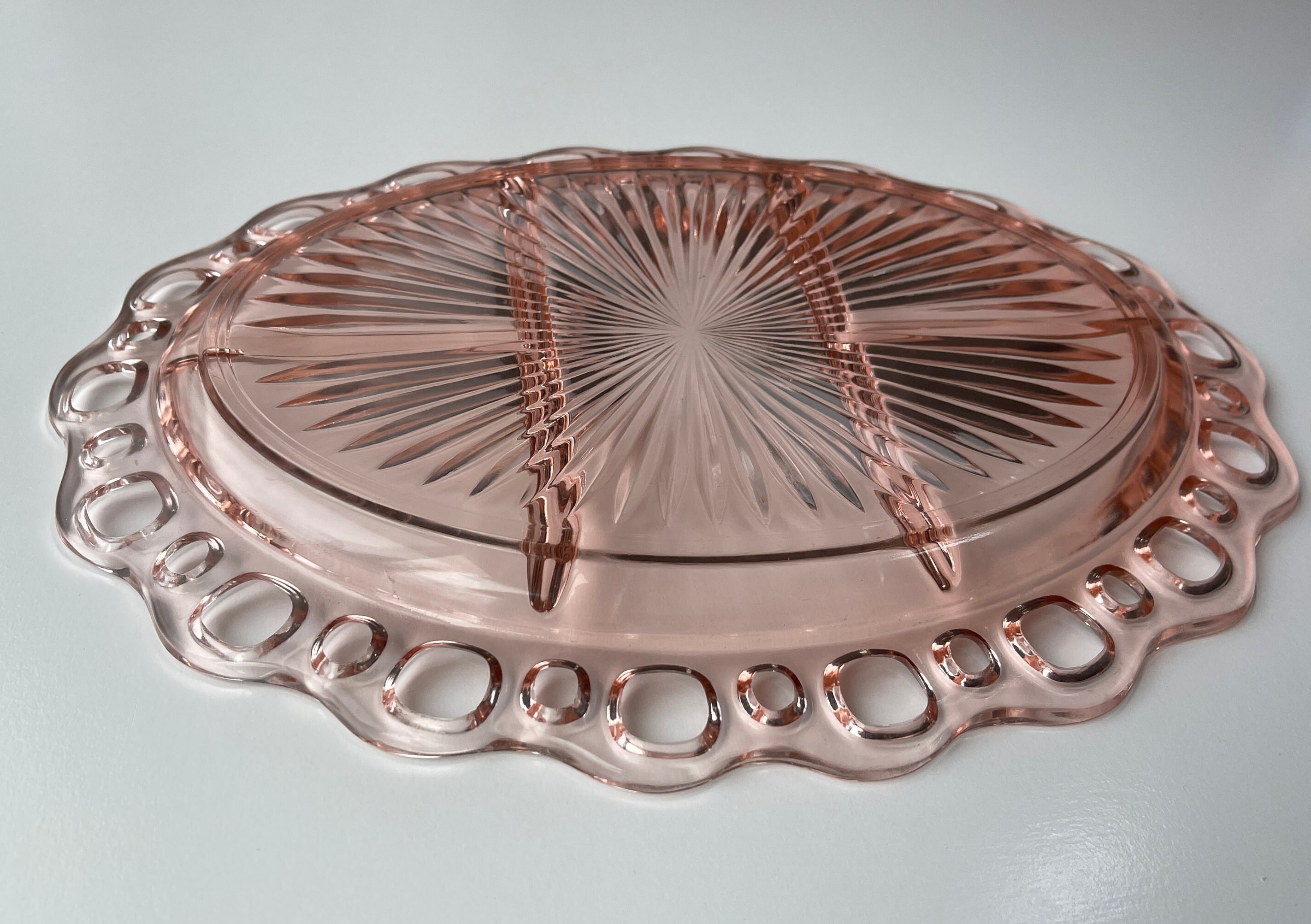 Vintage Pink Depression, Old Colony, Lace Edge, Glass Serving Plate ...