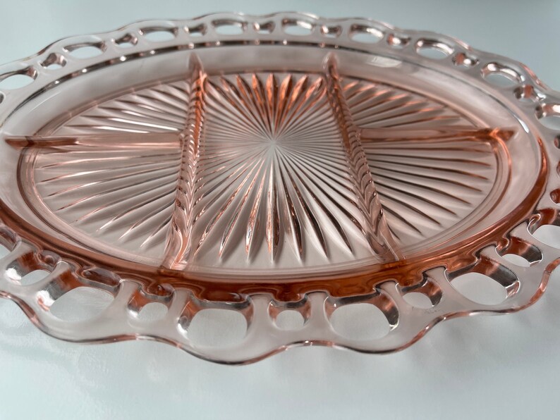 Vintage Pink Depression, Old Colony, Lace Edge, Glass Serving Plate ...