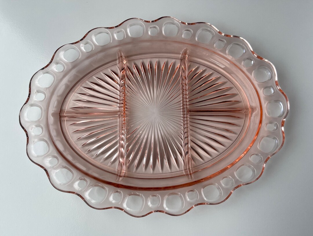 Vintage Pink Depression, Old Colony, Lace Edge, Glass Serving Plate ...