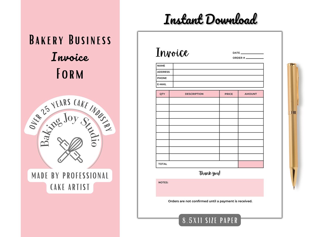 Invoice Form, Bakery PDF Printable, Cake Business Form, Invoice Cake ...