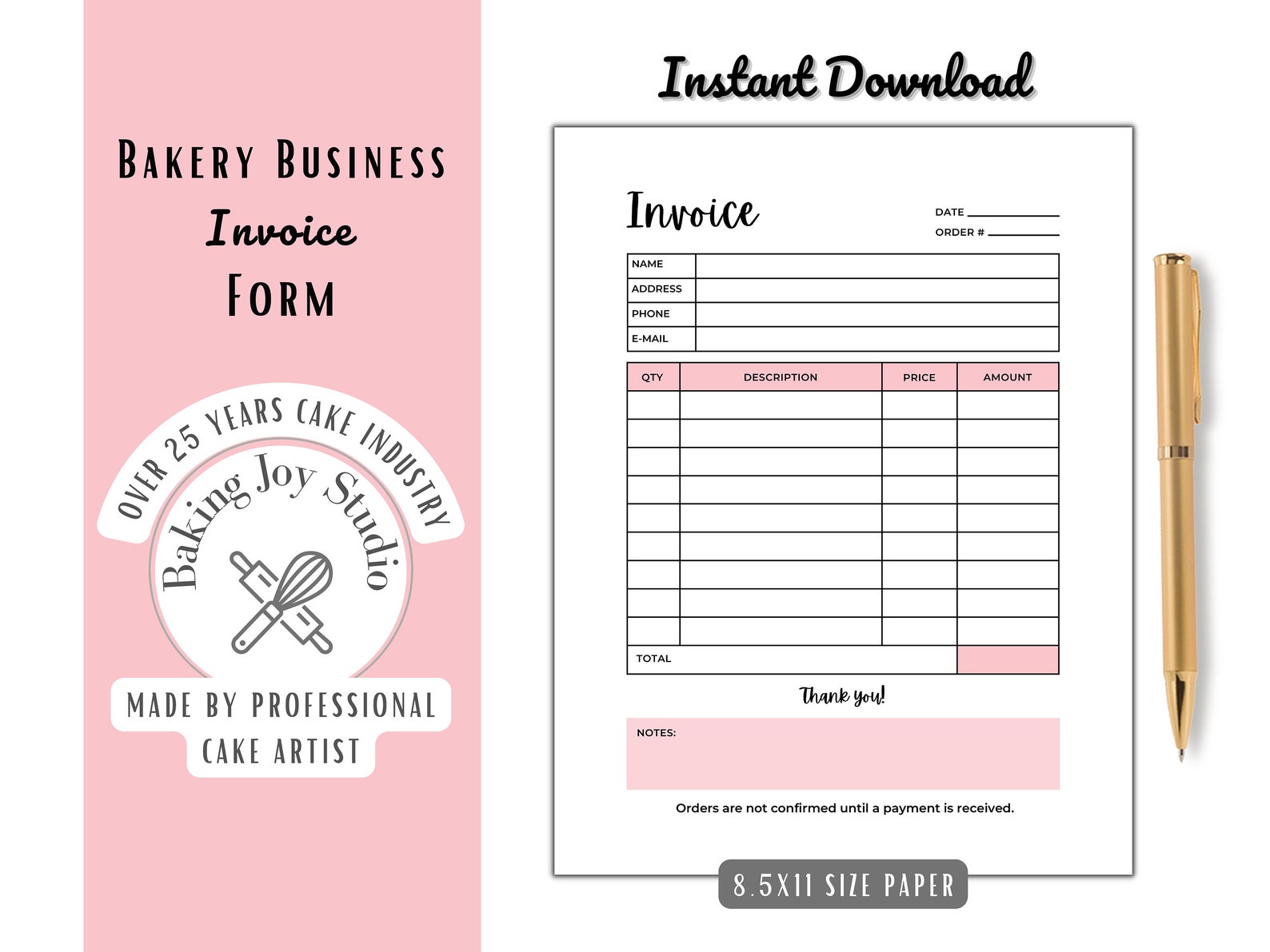 Invoice Form, Bakery PDF Printable, Cake Business Form, Invoice Cake ...