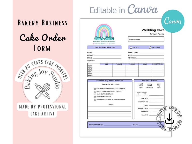 Editable Wedding Cake Form Cake Order Template Bakery - Etsy