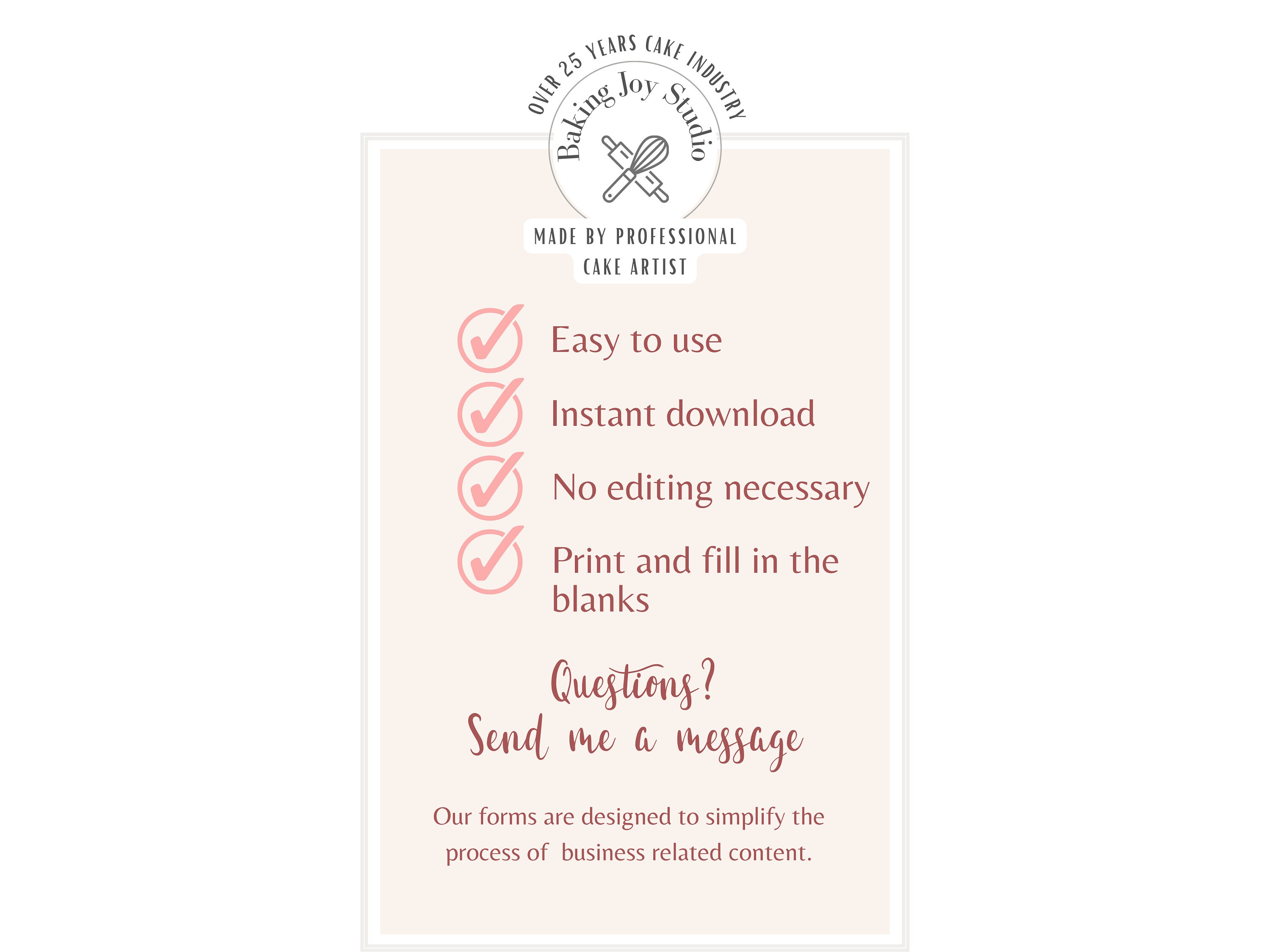 Wedding Cake Contract Printable Cake Order Form Bakery - Etsy