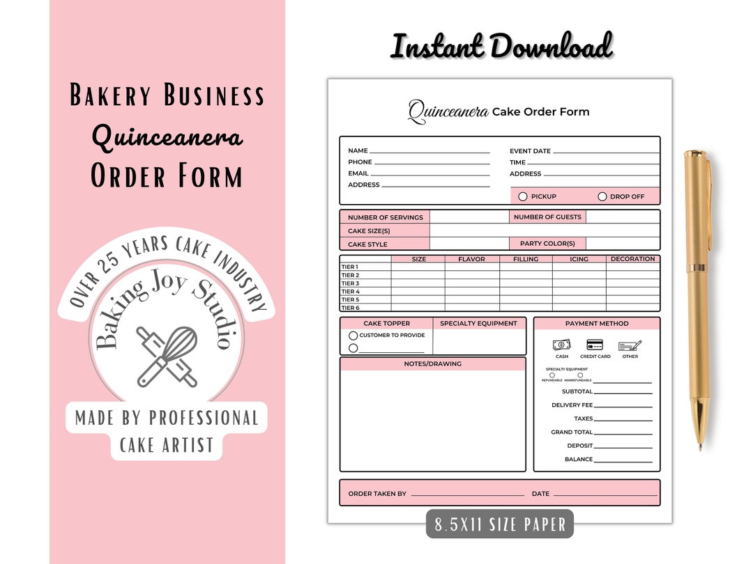 Quinceanera Order Form, Bakery PDF Printable, Cottage Bakery, Cake ...