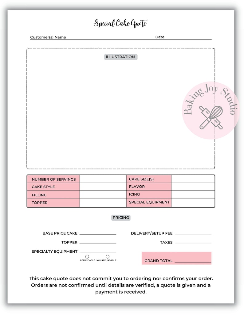 Special Cake Quote, Bakery PDF Printable, Cottage Bakery, Cake ...