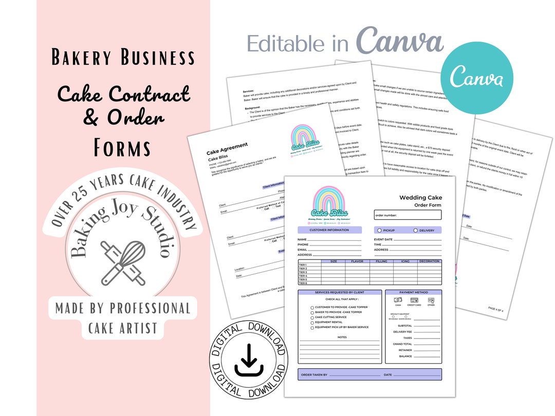Cake Order Form Template: Editable Canva Design for Cake Decorators and ...