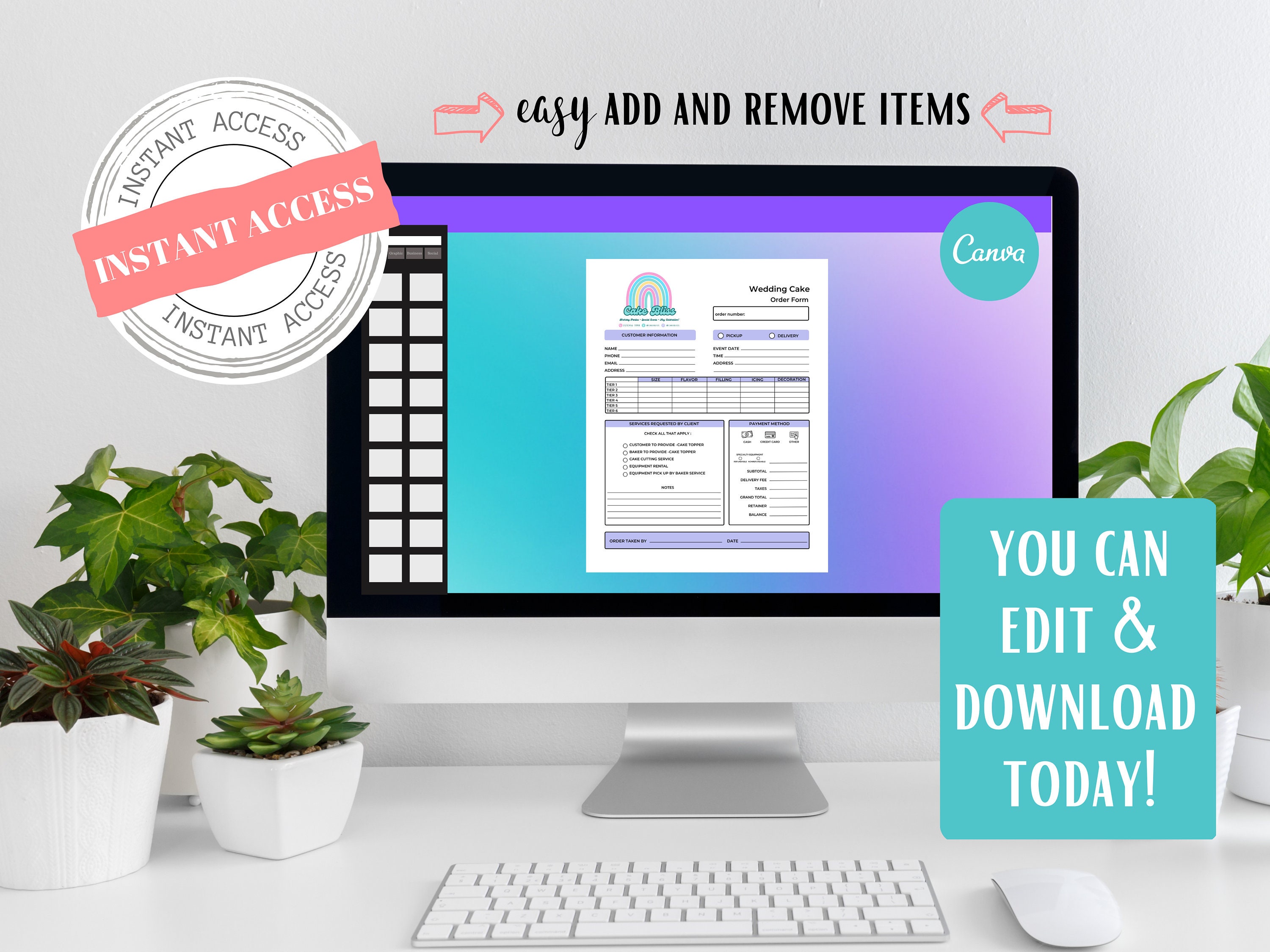 Editable Wedding Cake Form, Cake Order Template, Bakery Business ...