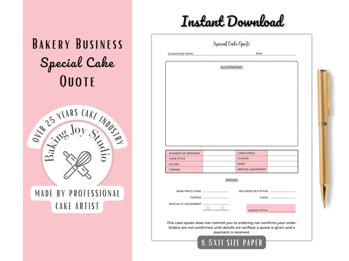 Special Cake Quote, Bakery PDF Printable, Cottage Bakery, Cake ...