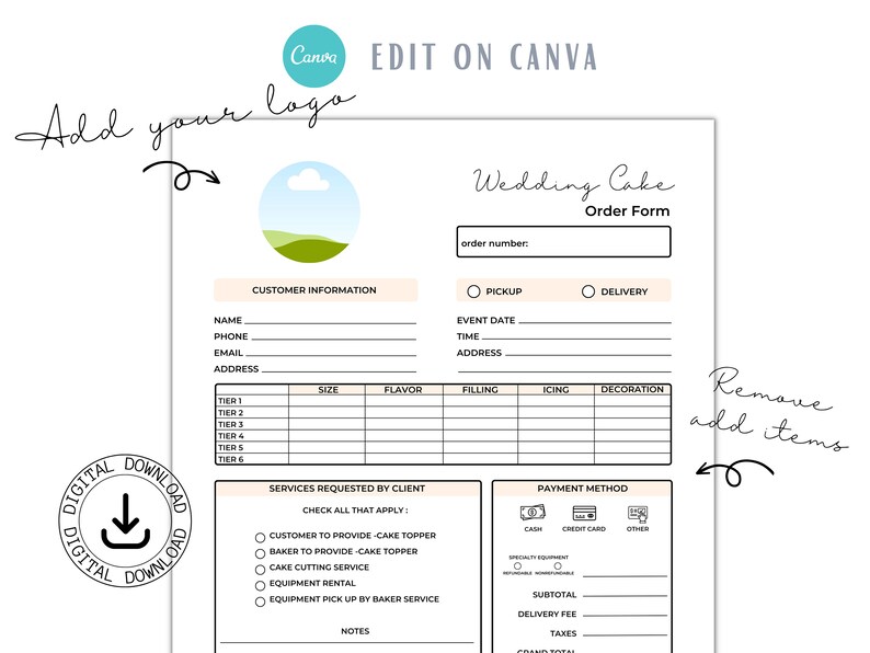 Editable Wedding Cake Contract Template, Wedding Cake Order Template ...