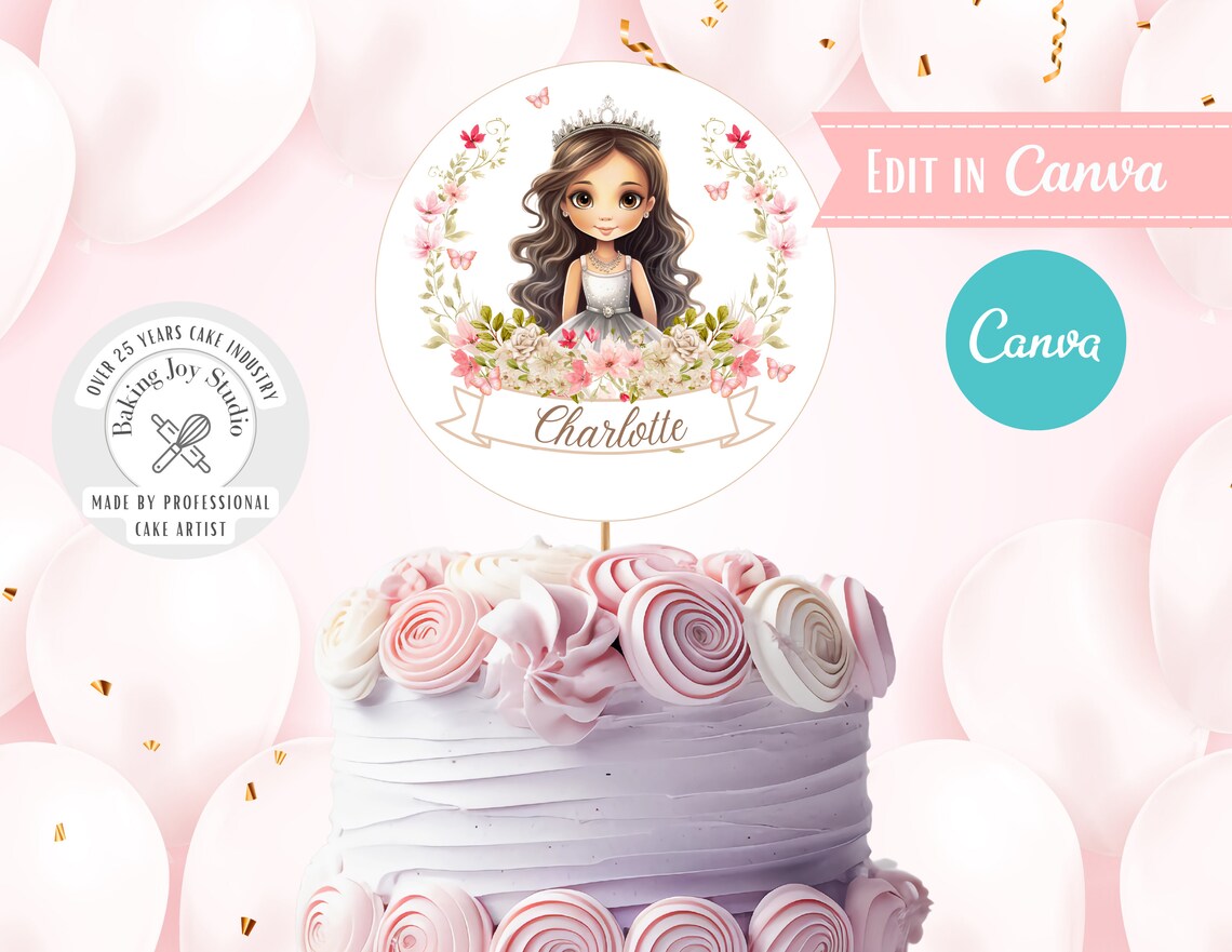 Princess Cake Topper, Royal Theme Cake Topper, Editable on Canva ...