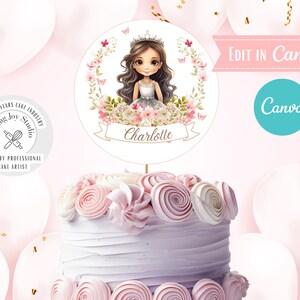 Princess Cake Topper, Royal Theme Cake Topper, Editable on Canva ...