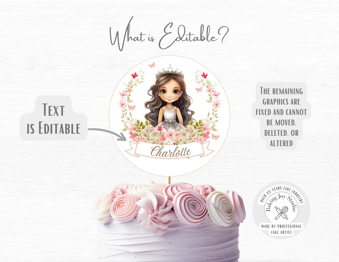 Princess Cake Topper, Royal Theme Cake Topper, Editable on Canva ...