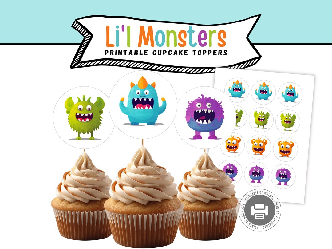 Little Monsters Cupcake Toppers, Monster Birthday Party Printable ...