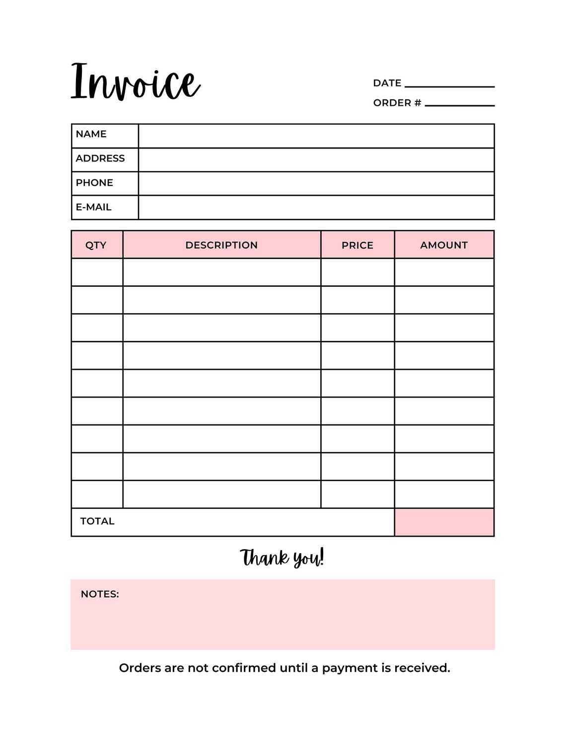 Invoice Form, Bakery PDF Printable, Cake Business Form, Invoice Cake ...
