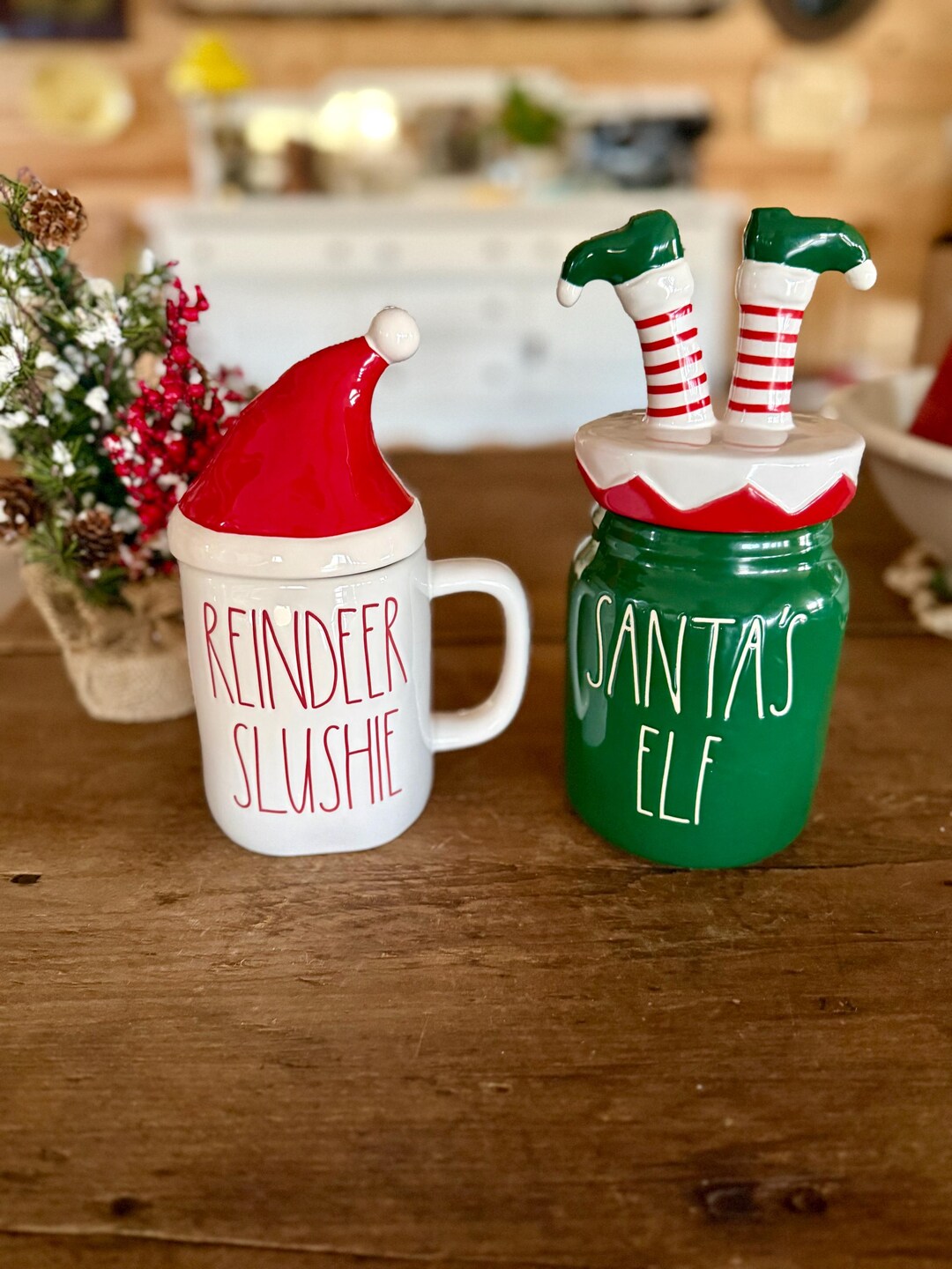 Rae Dunn Santa's Elf Canister Leg Topper Green and Reindeer Slushies ...