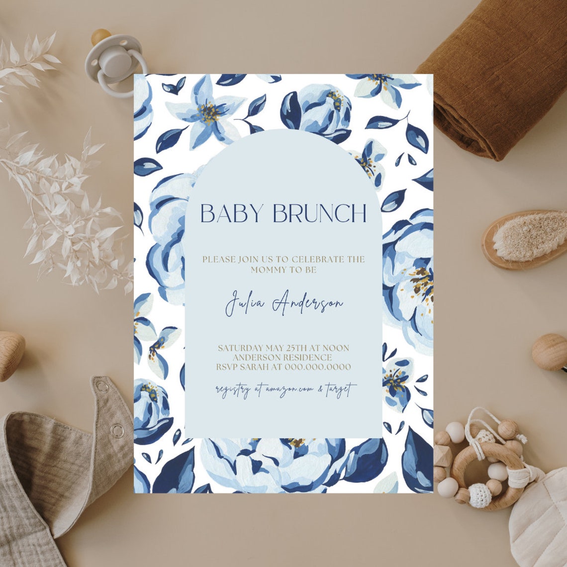 Blue Baby Brunch Invitation, Floral Baby Brunch Invite, Baby Brunch ...