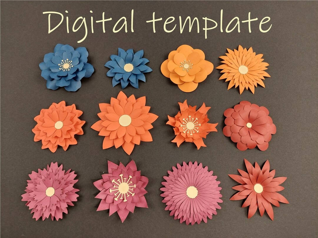 Flower Template Bundle, Paper Flowers SVG, Flower Cut Files, Leaves ...