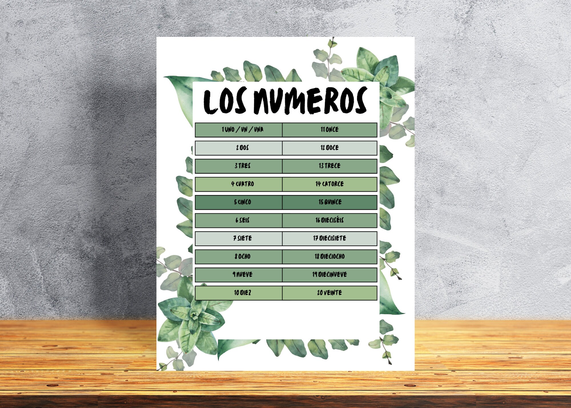 Spanish Numbers 1-20 Numeros En Español Numbers in Spanish Leaf Print ...