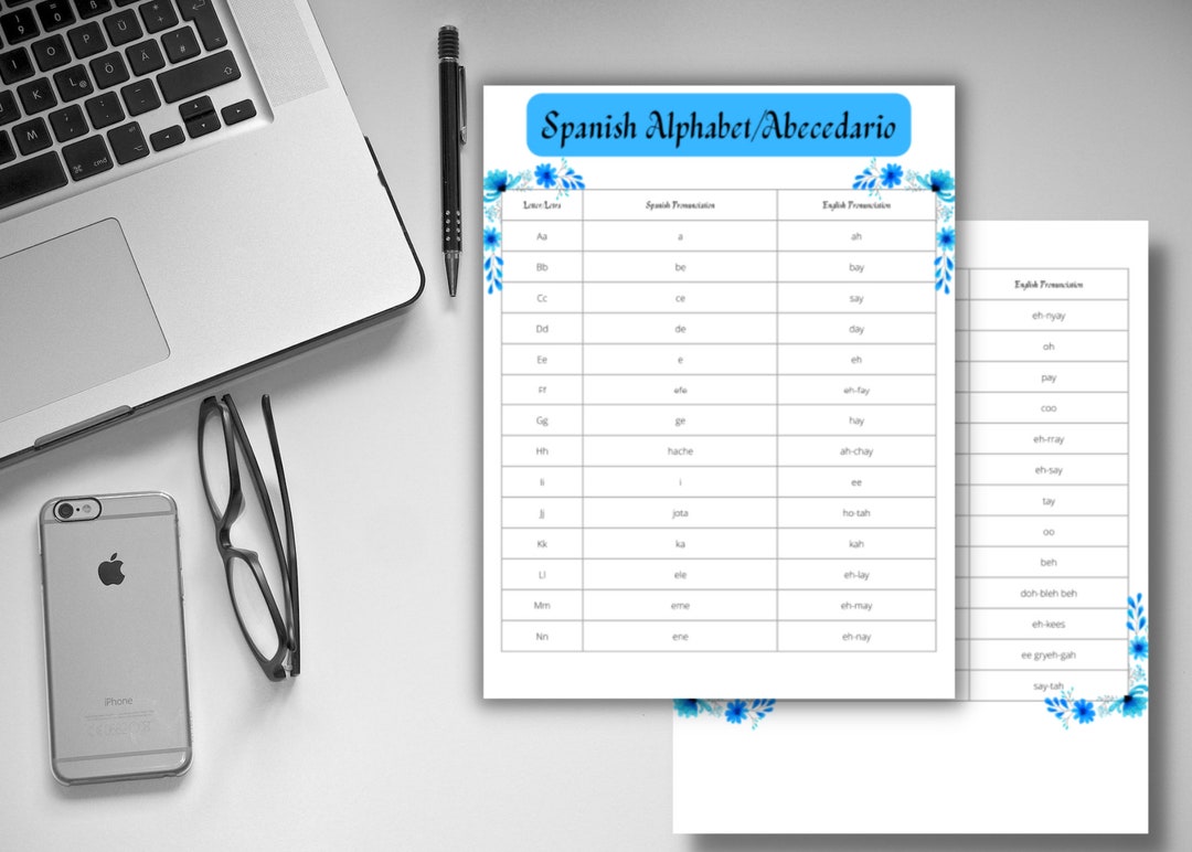 English Spanish Alphabet Digital Download Pretty Letter Wall Art ...