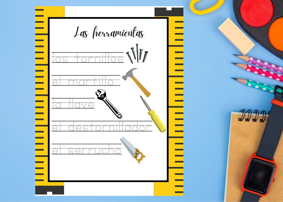 Tools in Spanish Tracing Worksheet Printable - Etsy