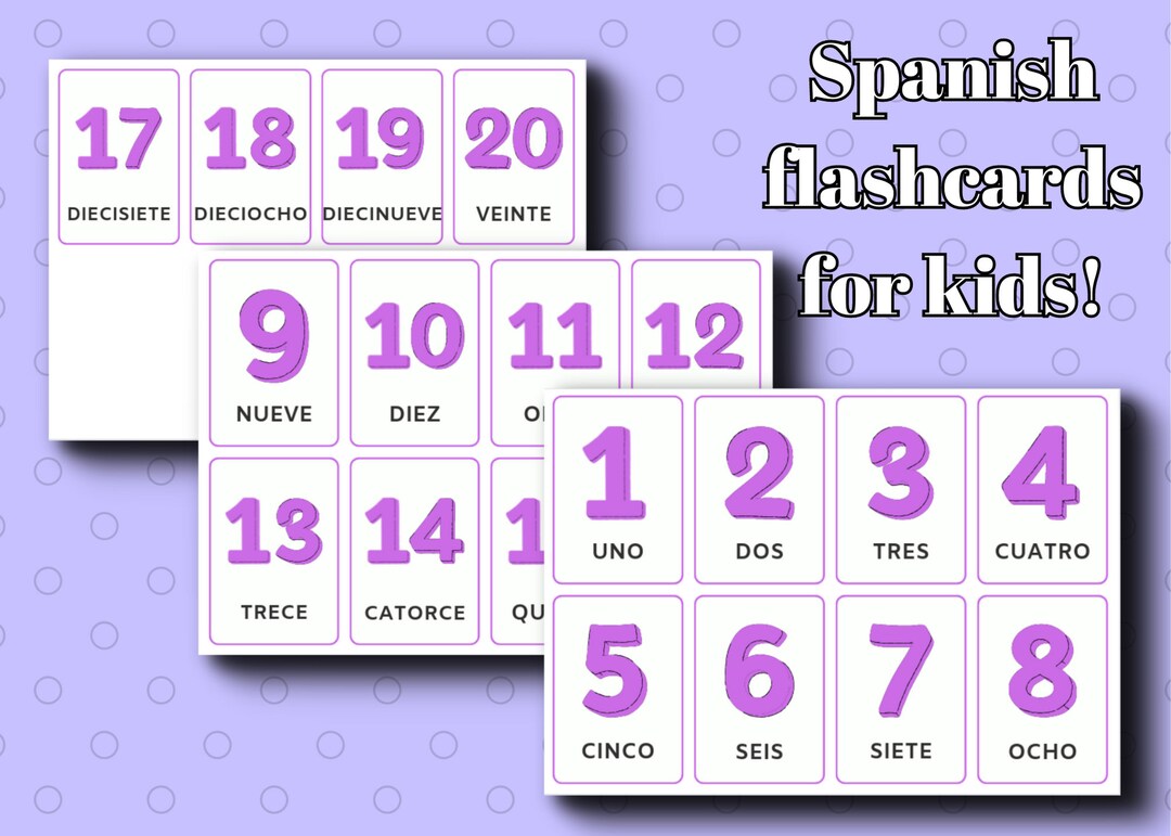 Spanish Flashcards Numbers 1-20 - Etsy
