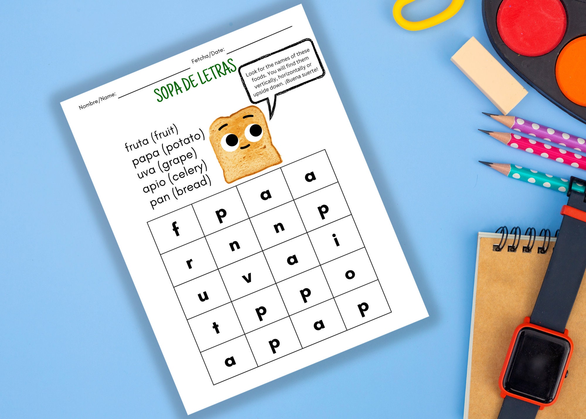 Food Word Search Sopa De Letras Printable Word Search Educational ...