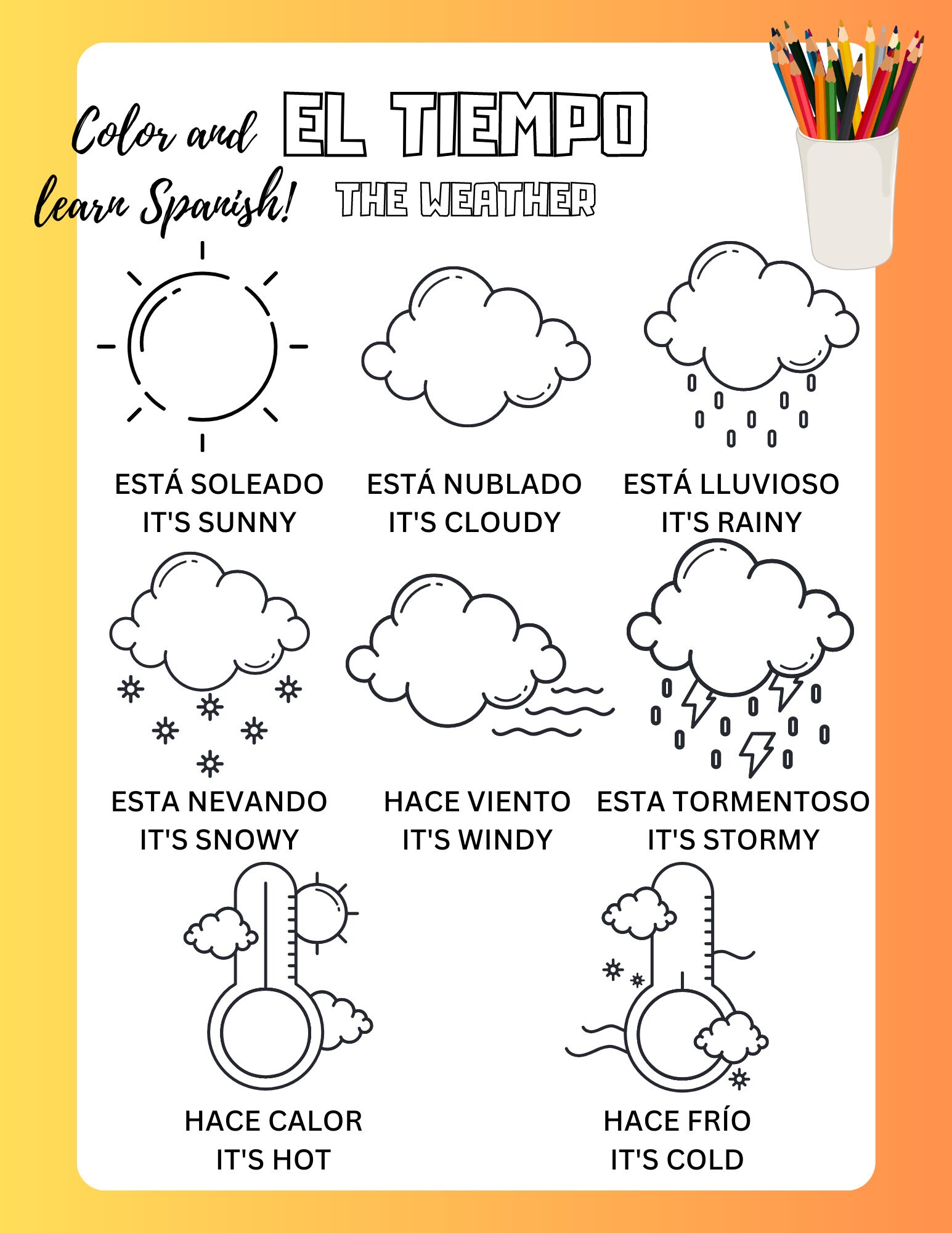 El Tiempo Coloring Sheet Learn Spanish Coloring Pages Fro Kids ...