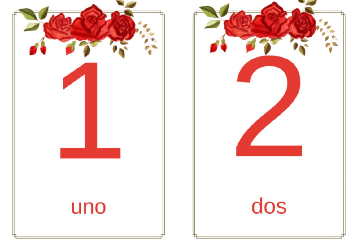 Spanish Numbers 1-10 Flashcards Rose Flashcards Count to Ten in Spanish ...