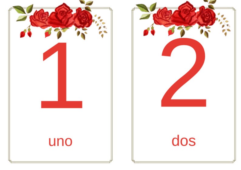 Spanish Numbers 1-10 Flashcards Rose Flashcards Count to Ten in Spanish ...